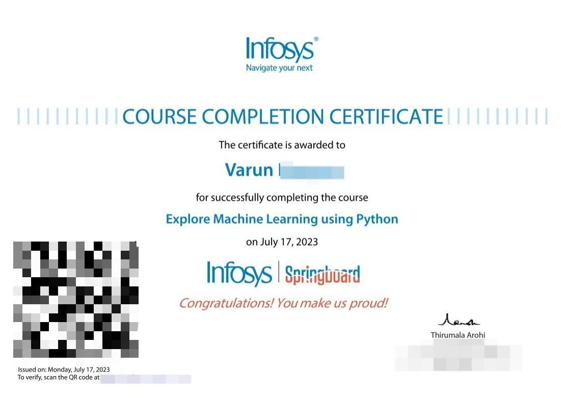 INFOSYS Courses Certificates Available