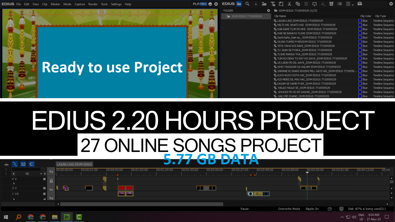 EDIUS 2.20 HOURS PROJECT 27 SONGS Ready to use.