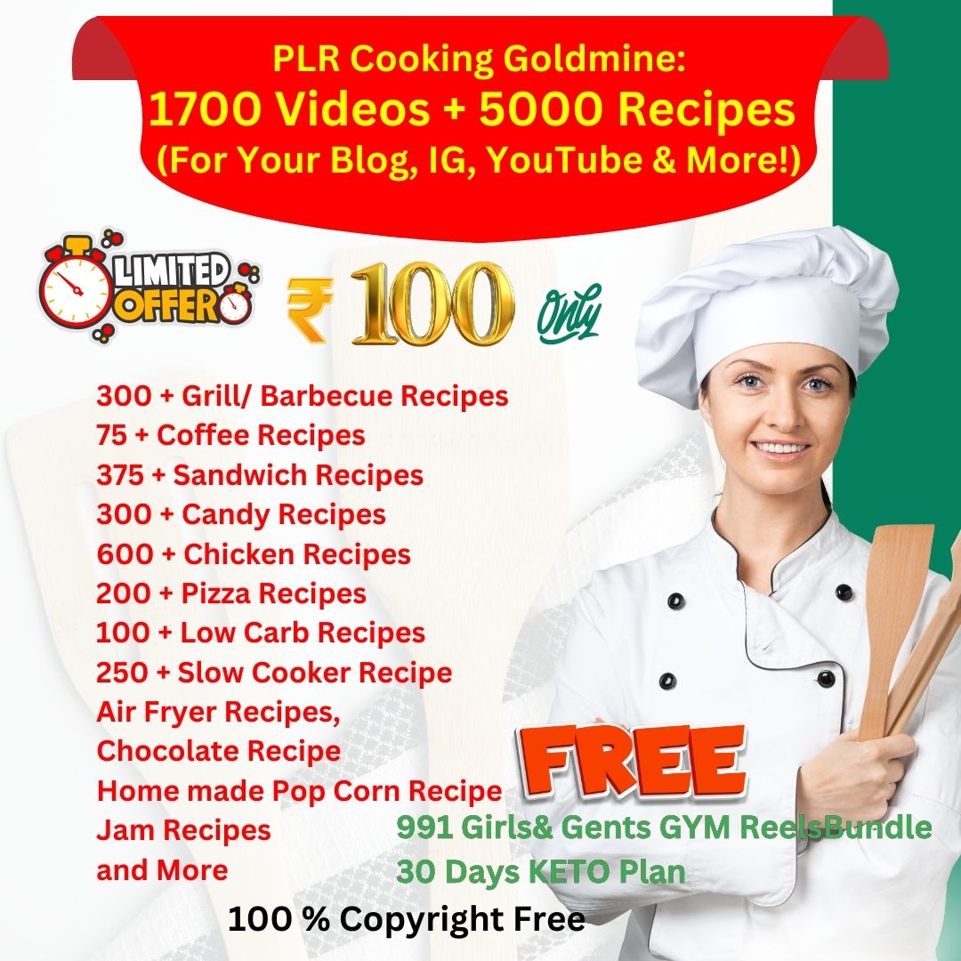 PLR Cooking Goldmine: 1700 Videos + 5000 Recipes (Blog, IG,YouTube & More)